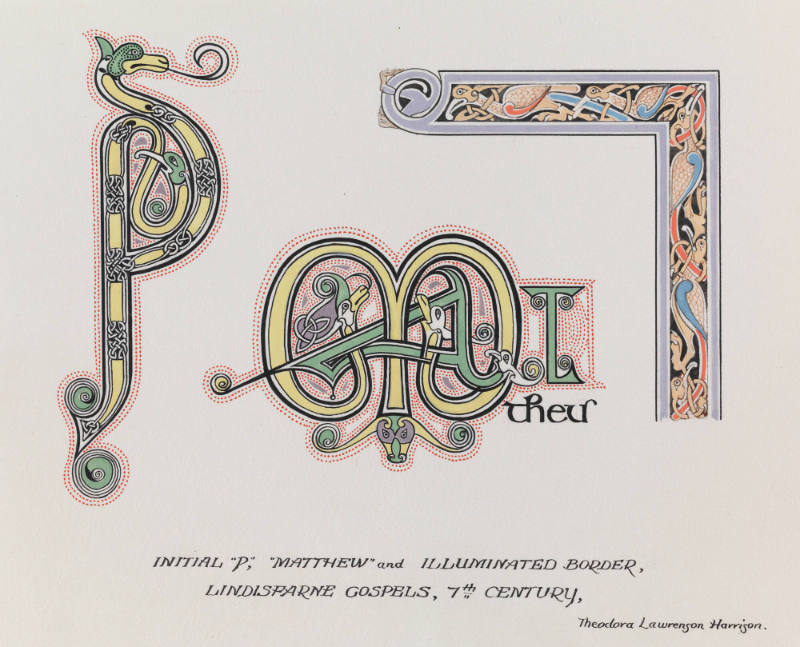 Illumination from the Lindesfarne Gospels, 7th Century: Initial “P ...